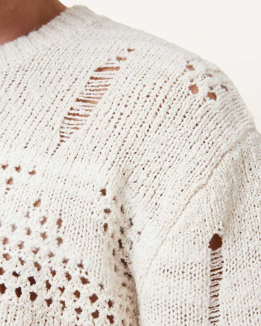 Harvey Distressed Crew Neck Jumper ECRU WHITE | ALLSAINTS US